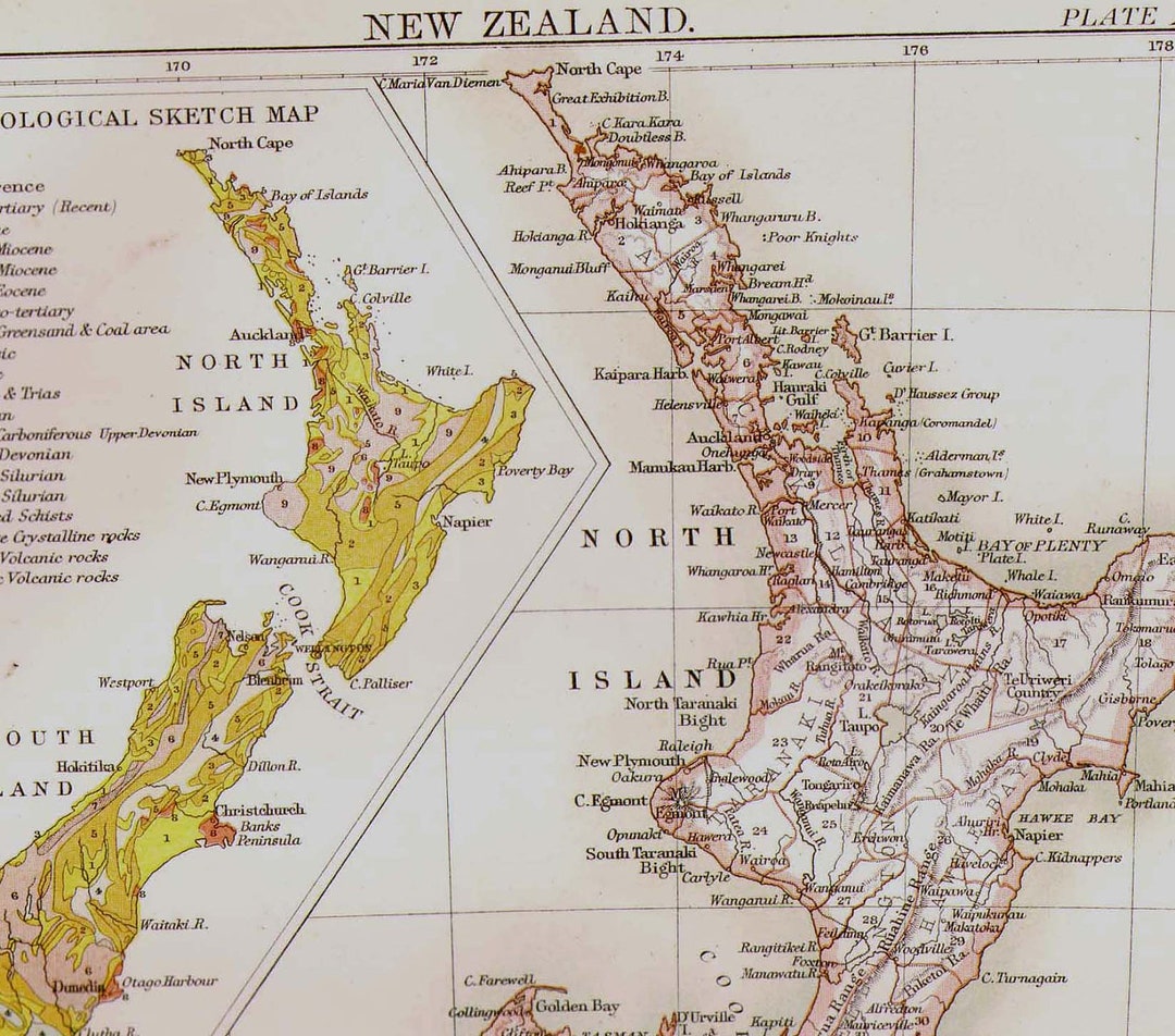 New Zealand Australia Map Antique Copper Engraving Vintage Cartography ...