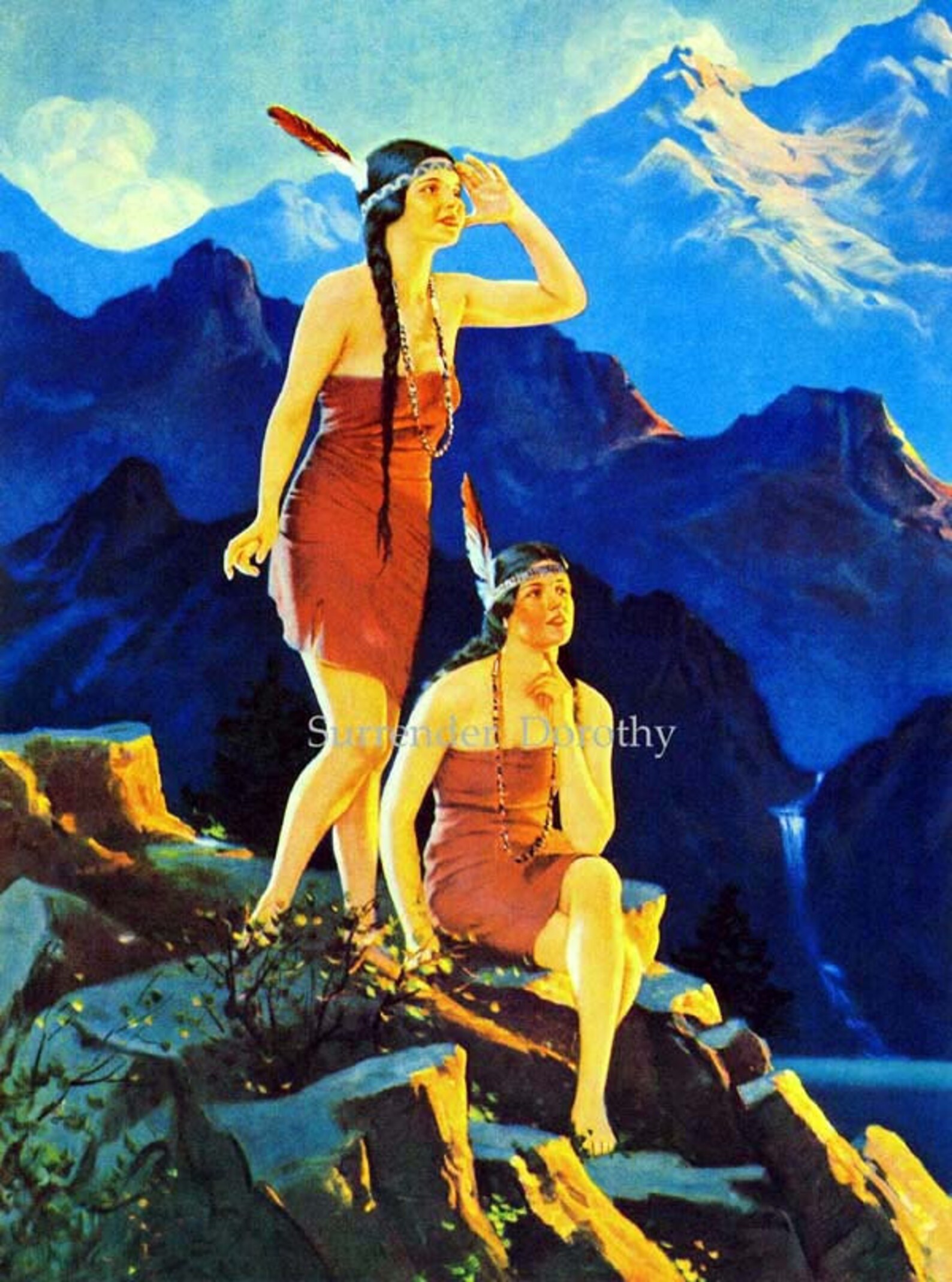 Indian Maidens Mountaintop 1920s Native American Pinup Girl Poster ...