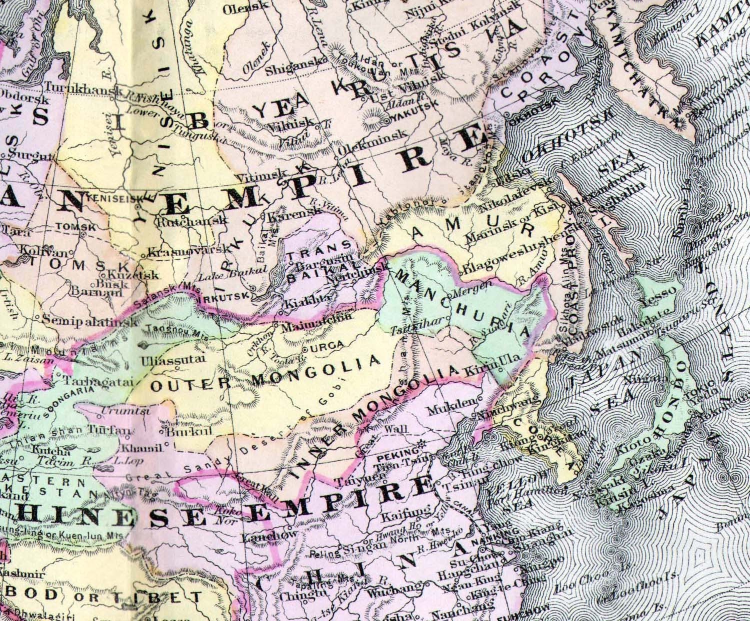 Asia Russia Map 1896 Victorian Copper Engraved Cartography Chinese and ...