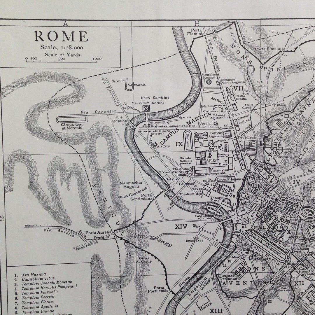 Ancient Rome Italy Map 1910 Vintage Edwardian Steel Engraving ...