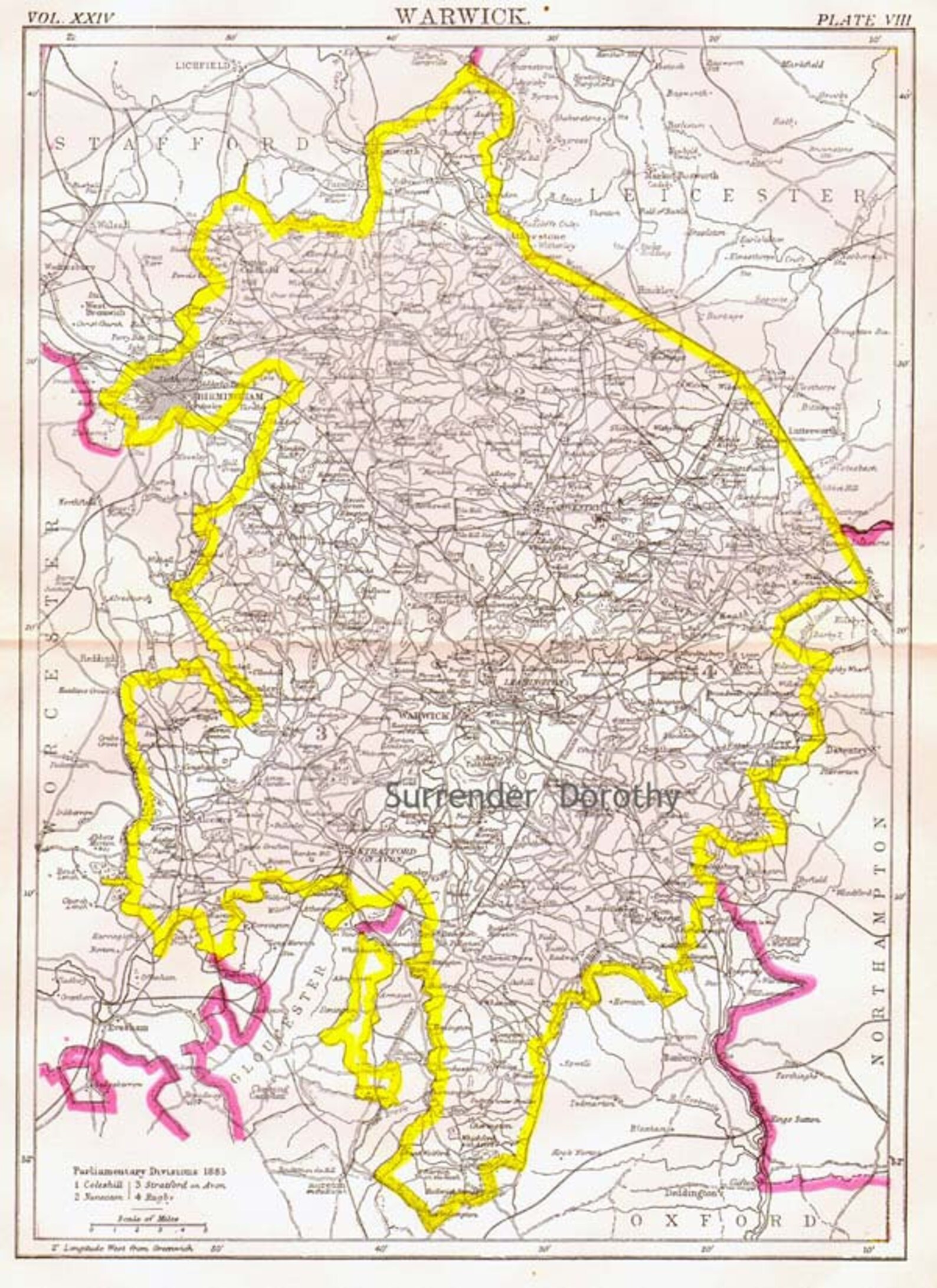 Warwick County England Map Antique Copper Engraving European ...