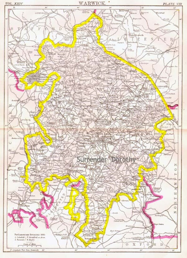Warwick County England Map Antique Copper Engraving European | Etsy