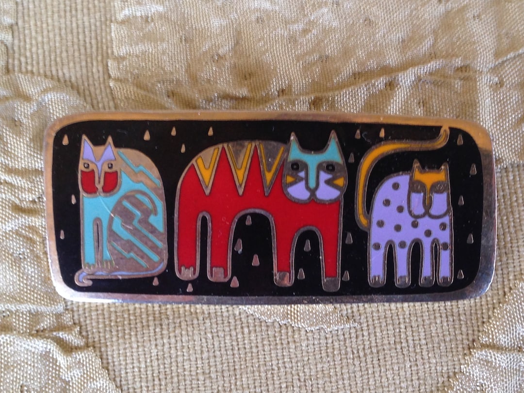 Fantastic Felines Cats Brooch Laurel Burch Pin Cat Trio Cloisonné Art Jewelry RARE Piece Signed ...