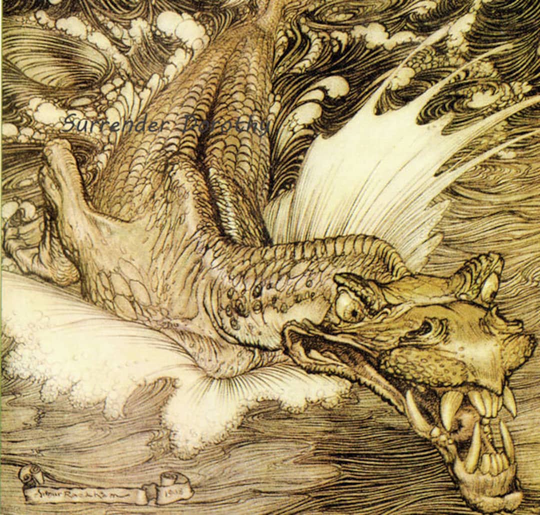 Leviathan Dragon Sea Monster Arthur Rackham Vintage Children's Nursery ...