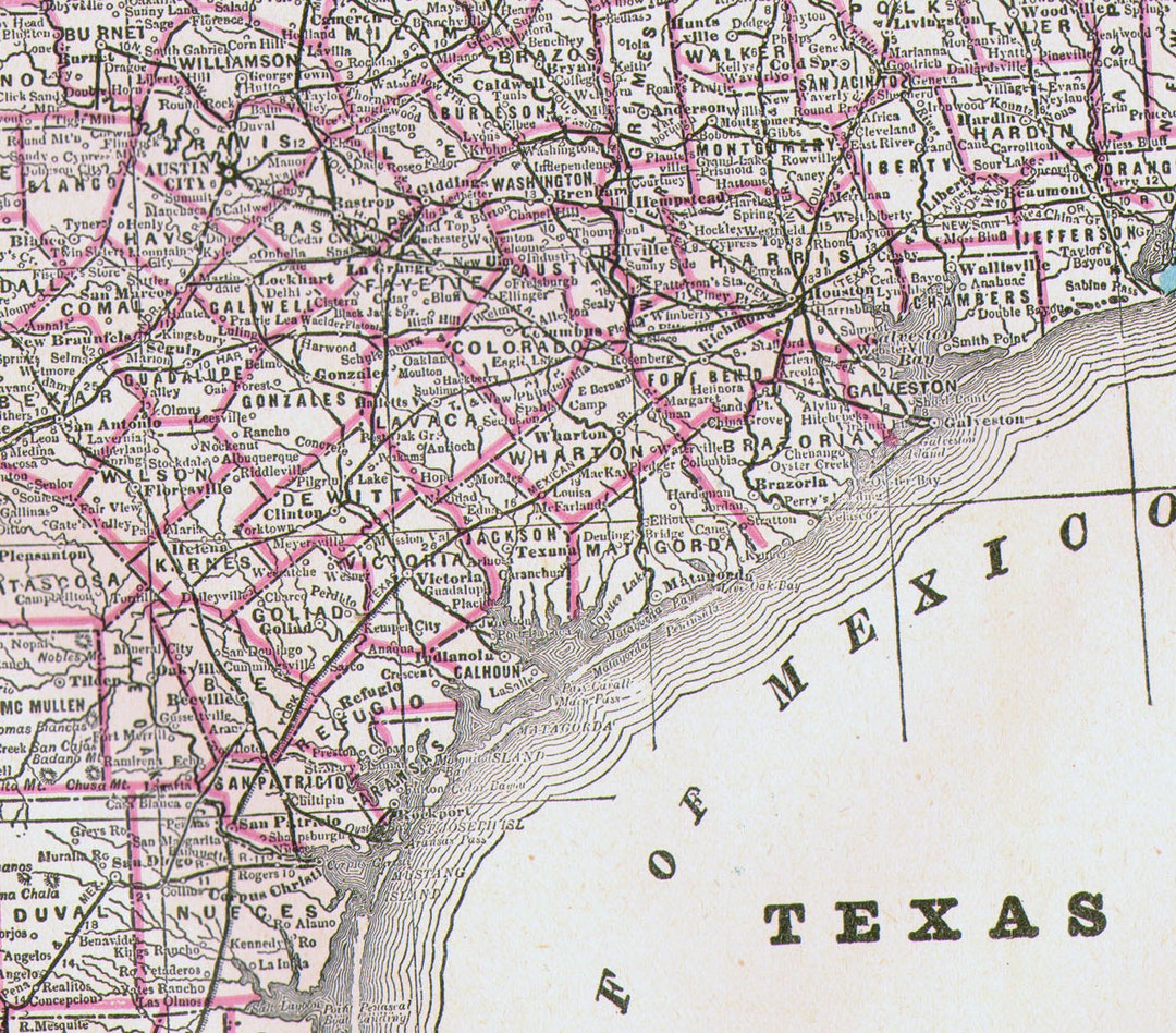 Texas Map USA State Large Antique Copper Engraving Vintage North ...