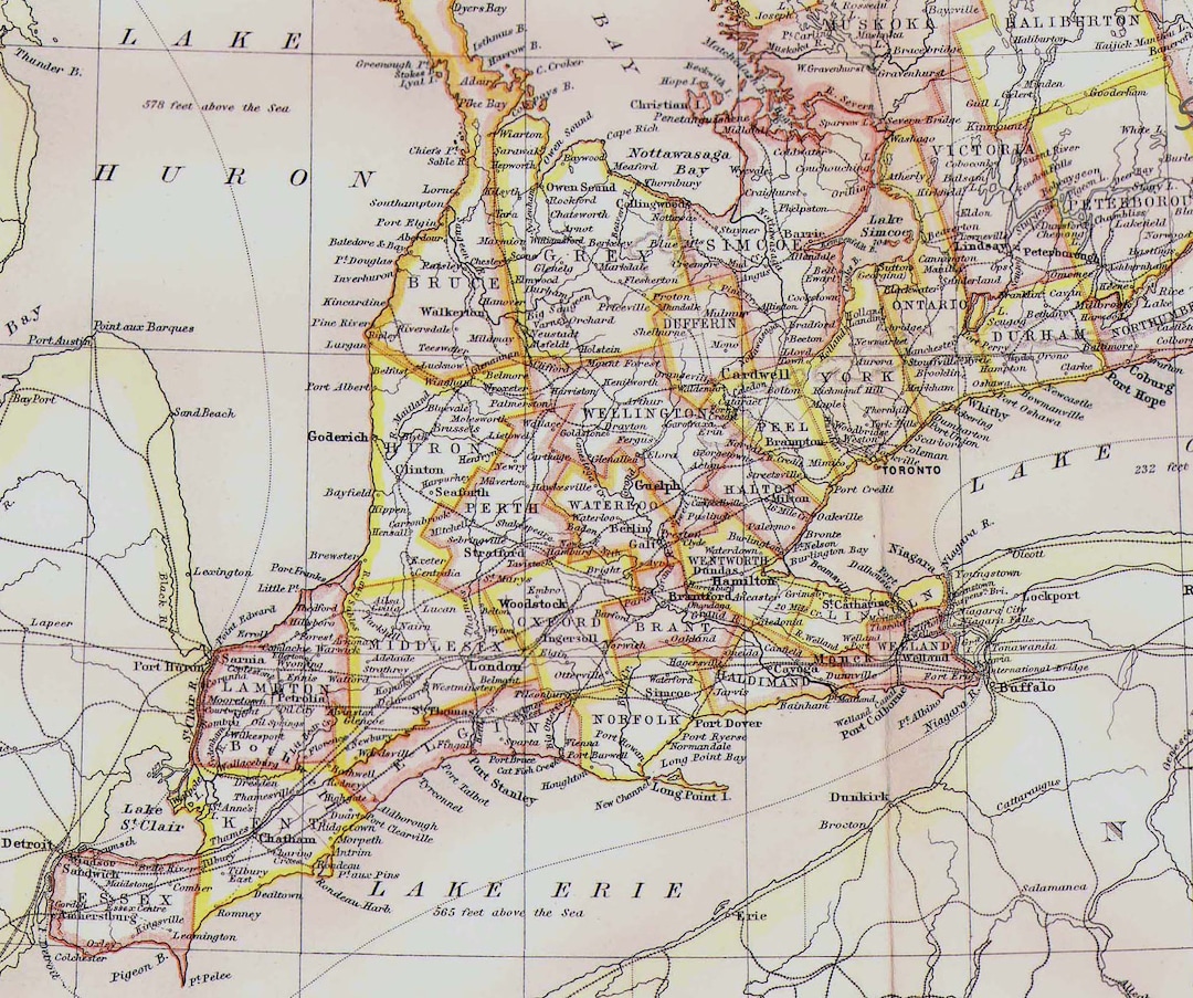 Ontario Canada Map Large Antique Copper Engraving 1892 Vintage ...