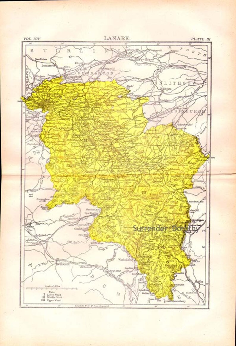 Lanark County England Map Antique Copper Engraving European - Etsy