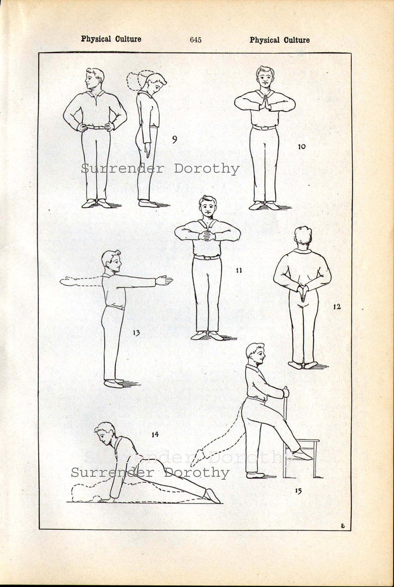 Tiny Men Awkward Positions Vintage Physical Fitness Chart to | Etsy