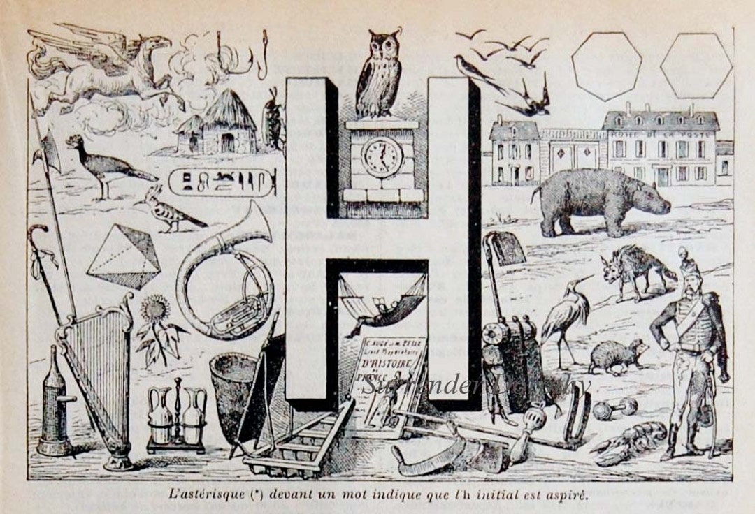 Letter H French Dictionary Alphabet Chart Paris France to Frame Black ...