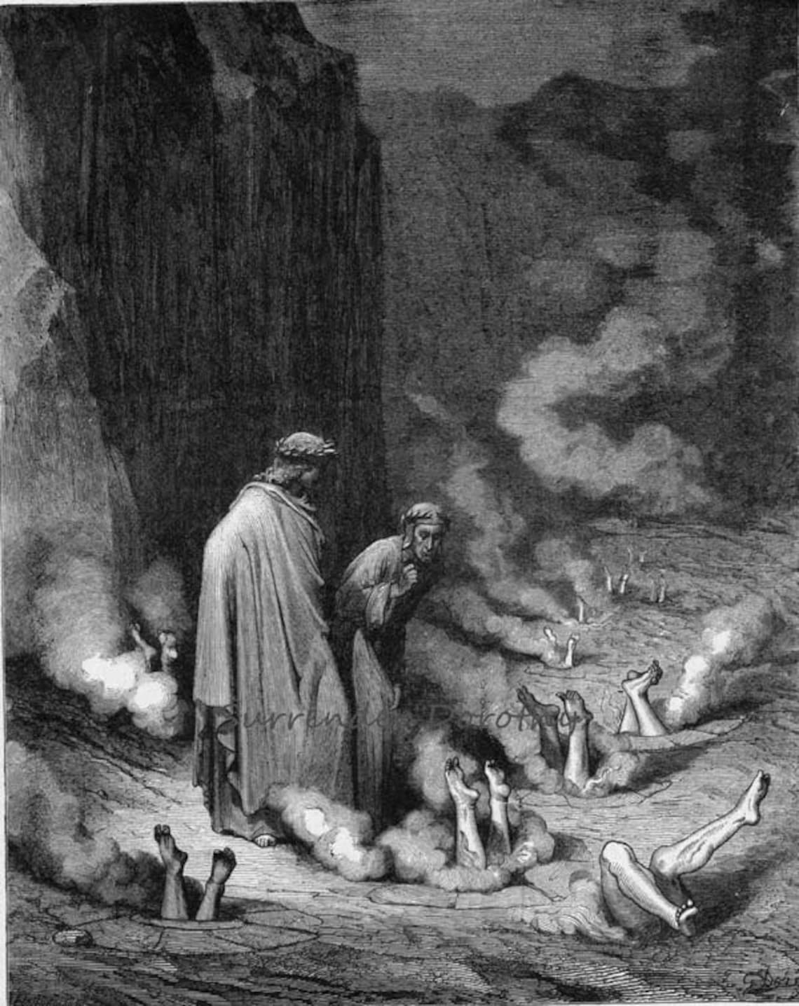 Dante Rebukes Pope Nicholas III Fourth Bolgia Inferno Canto 19 Gustave ...