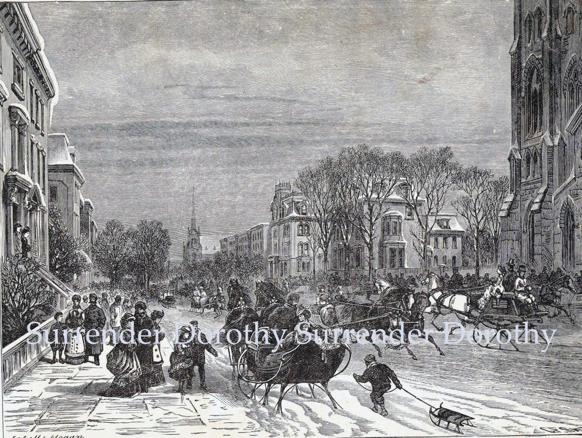 American Winter Scene Victorian Engraving Horses Sleighs 1890 - Etsy