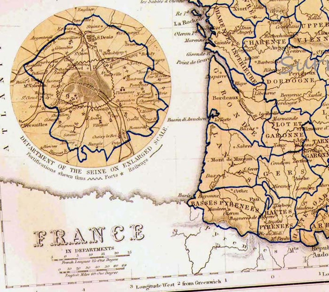 France Map Paris & Corsica Inserts Troisième Republique 1871 Vintage ...