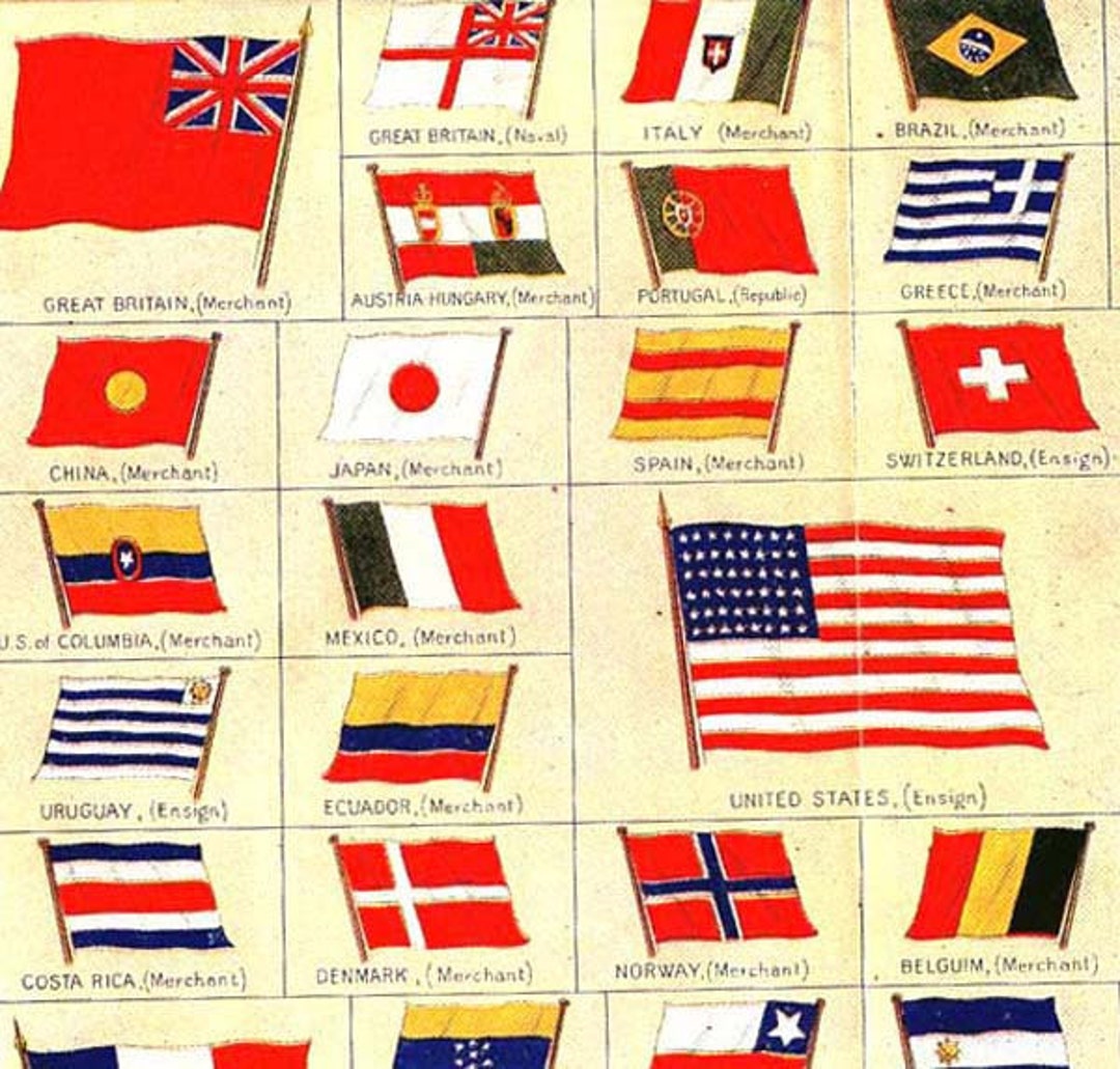 Ship's Flags of Many Nations 1912 Naval Nautical Lithograph Chart to ...
