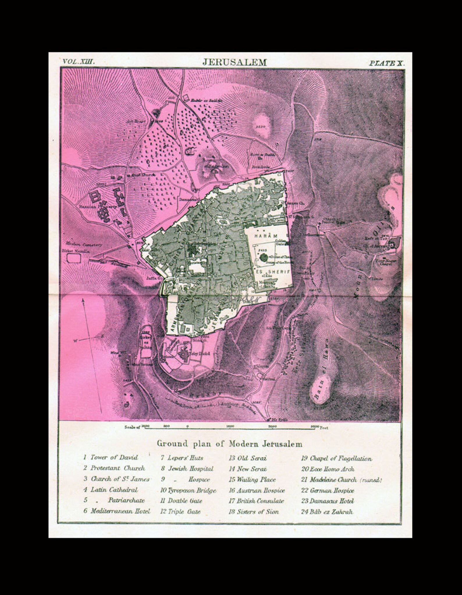 Jerusalem Map Antique Copper Engraved Middle Eastern City - Etsy