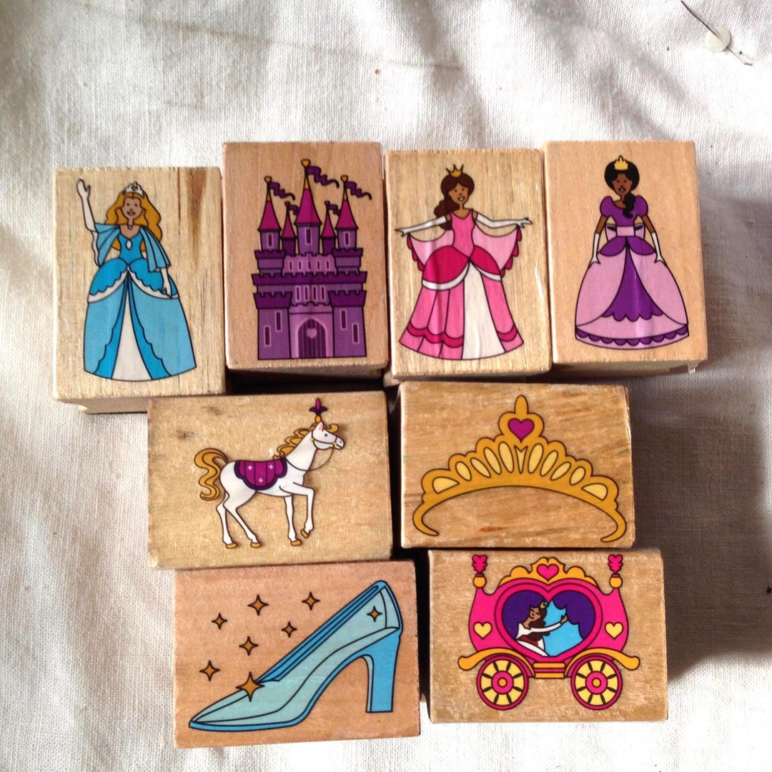 8 Disney Princess Rubber Stamp Set Wood Vintage Art Supplies - Etsy