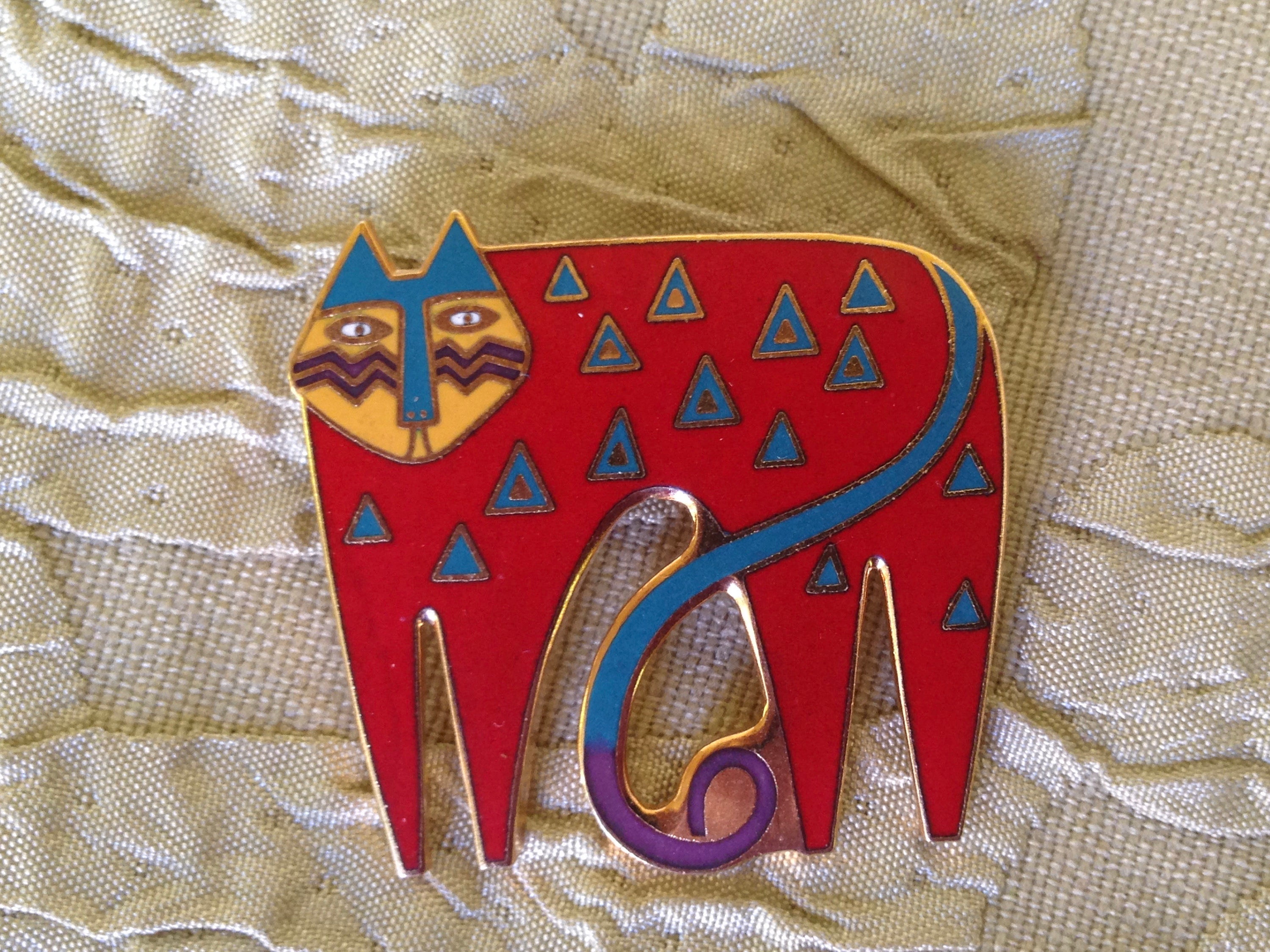 MYO Cat Brooch Laurel Burch Pin Cloisonné Art Jewelry RARE Piece Signed ...