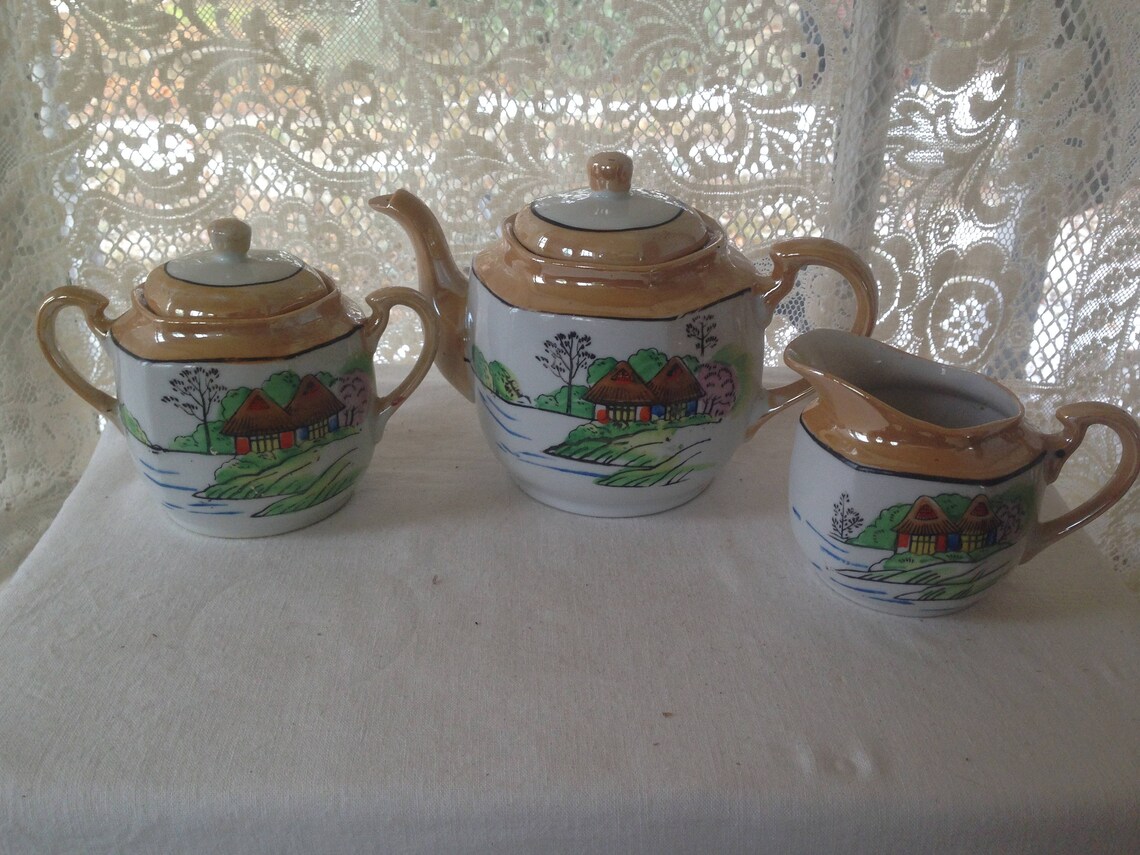 Copper Luster Tea Set Lusterware Japanese China Teapot Sugar - Etsy