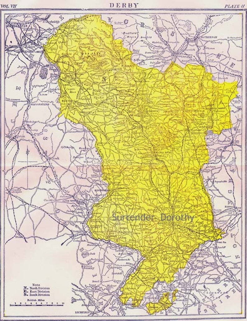 Derby County England Map Antique Copper Engraving Vintage - Etsy
