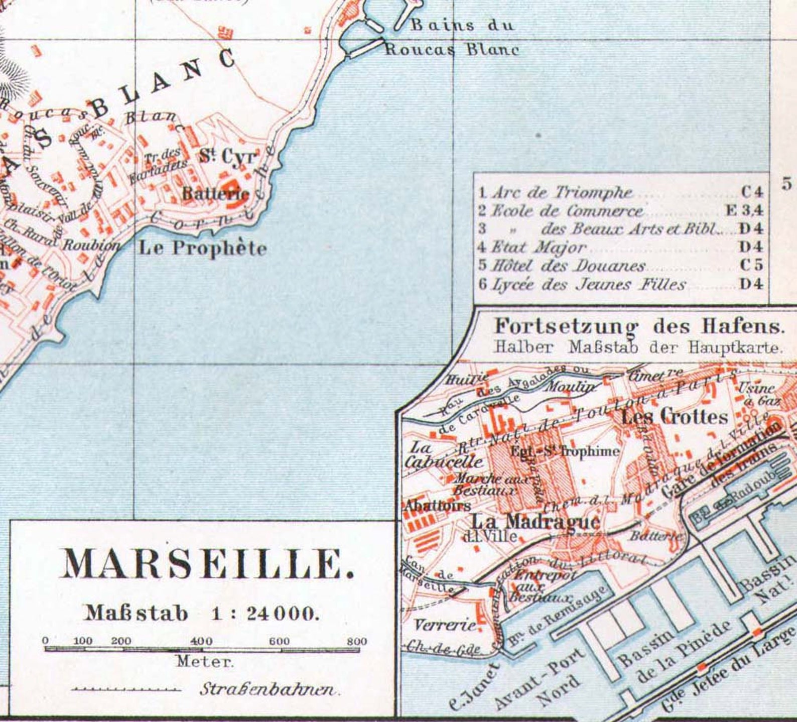 Mapa de la ciudad de Marsella, Francia, 1903, grabado en acero ...