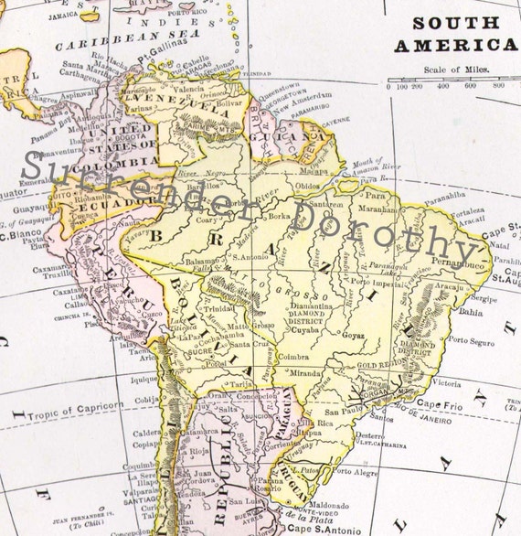 Antique South America Map Victorian Engraving 1889 Vintage | Etsy
