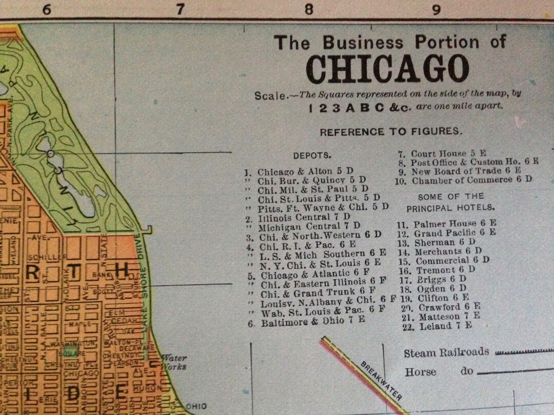 Chicago Illinois Map 1890 Vintage Victorian Antique Copper Engraving ...