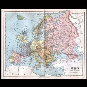 Europe Map 1888 Victorian Antique Steel Engraving Vintage Cartography ...