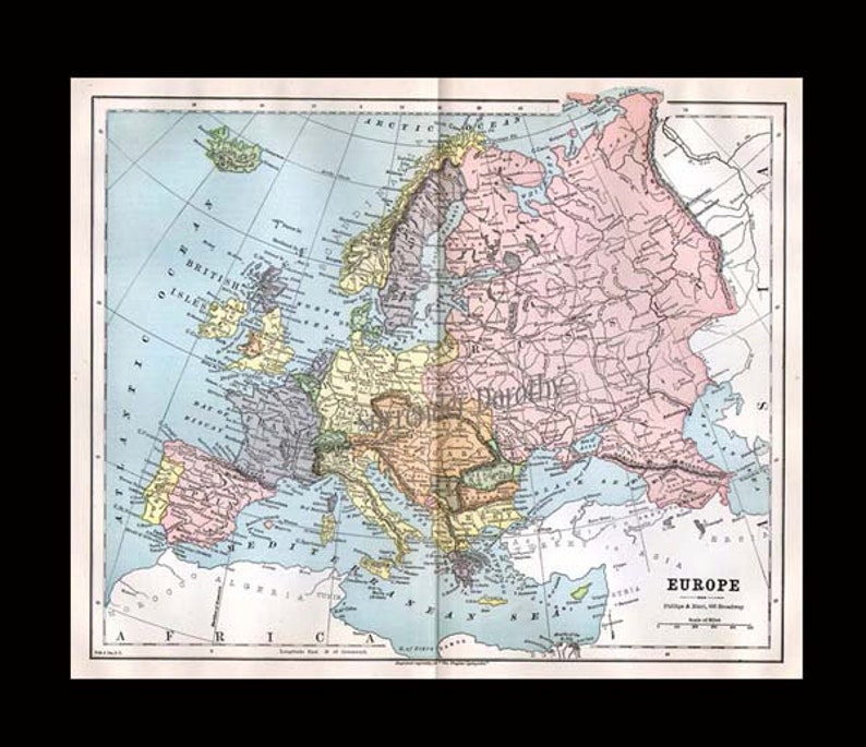 Europe Map 1888 Victorian Antique Steel Engraving Vintage Cartography ...