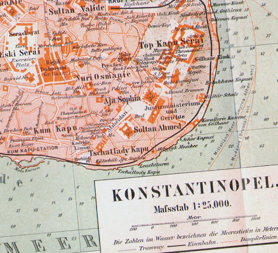 Constantinople Turkey Istanbul Map 1903 Vintage Edwardian Steel ...