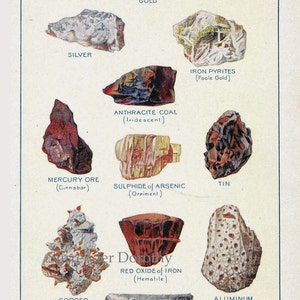 Metal Ores Valuable Minerals Chart Edwardian Era 1912 Geology ...