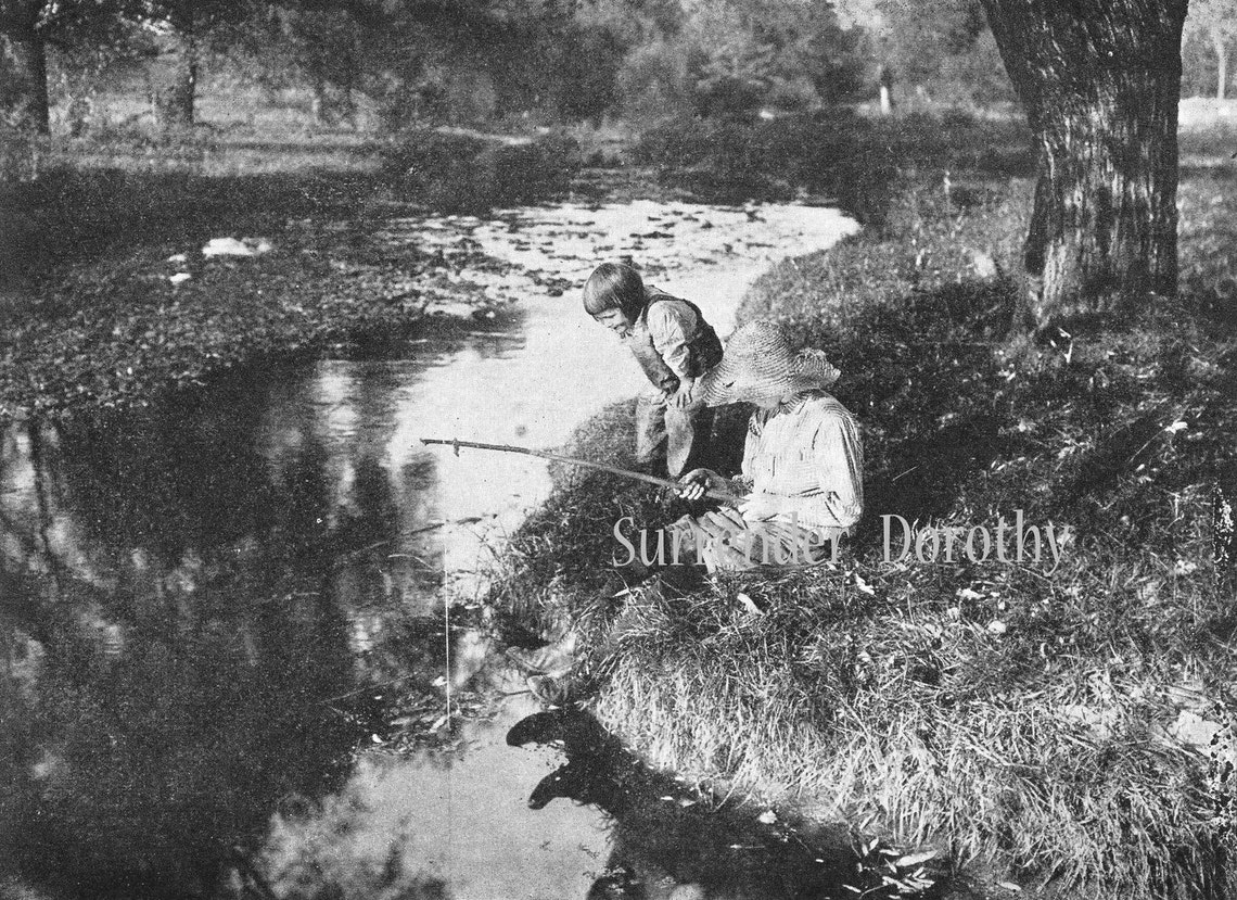 Best Friends Playing Hookie Fishing Armstrong Roberts 1927 | Etsy