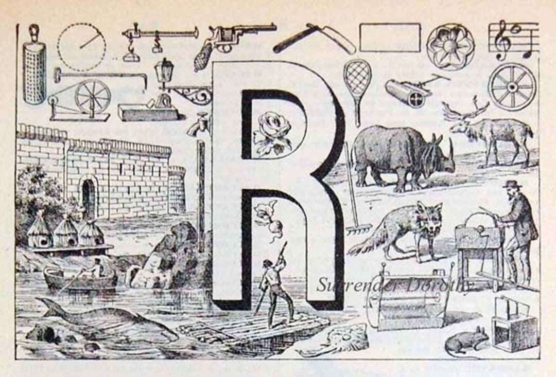 Letter R French Dictionary Alphabet Chart Paris France to Frame Black ...