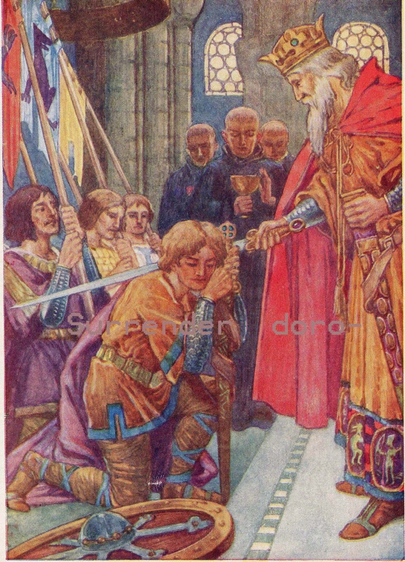 Knighted by King Sigmund 1920s Original Vintage Children's Lithograph ...