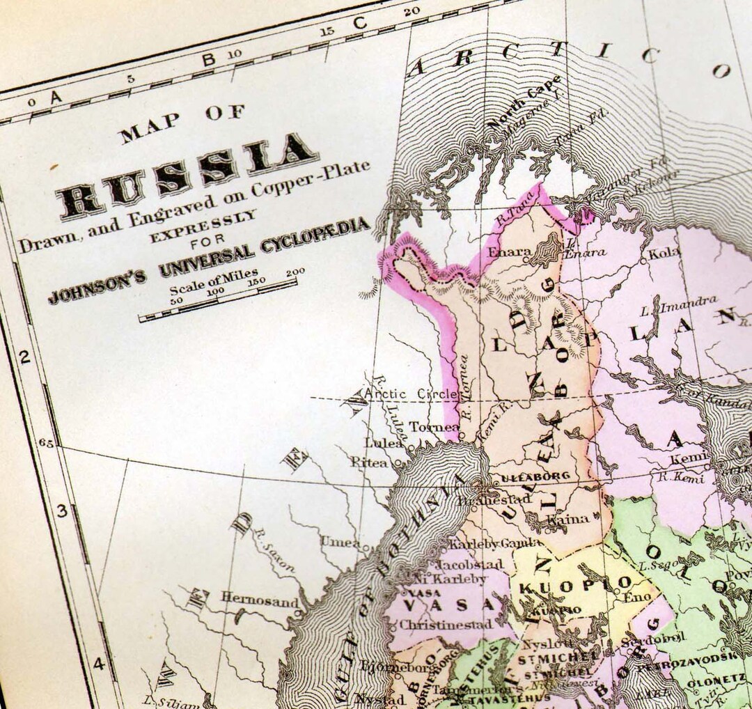 Russia Map Antique Victorian Vintage 1896 Copper Engraving Cartography ...