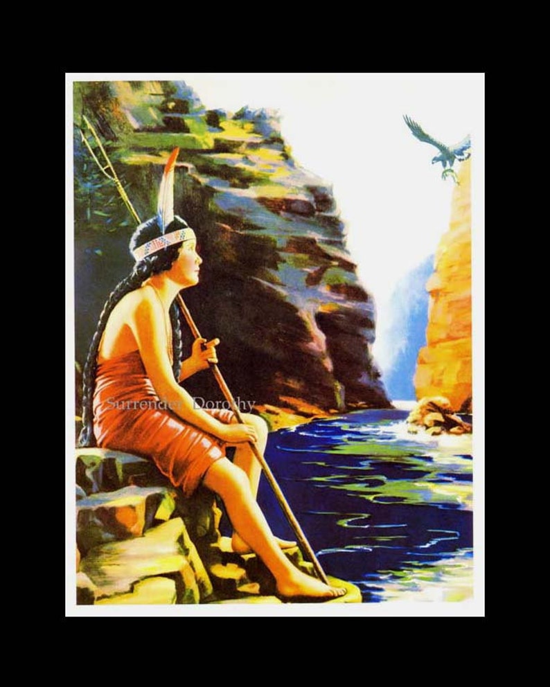 Fishing Indian Maiden 1930s Native American Pinup Girl Vintage Man-cave ...