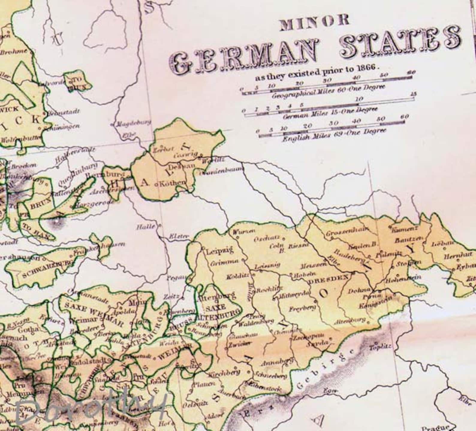 Germany States Map 1871 Vintage Victorian Lippencott Antique - Etsy