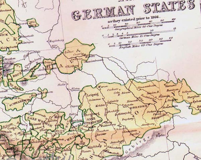 Germany States Map 1871 Vintage Victorian Lippencott Antique | Etsy