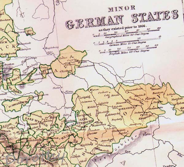 Germany States Map 1871 Vintage Victorian Lippencott Antique Copper ...