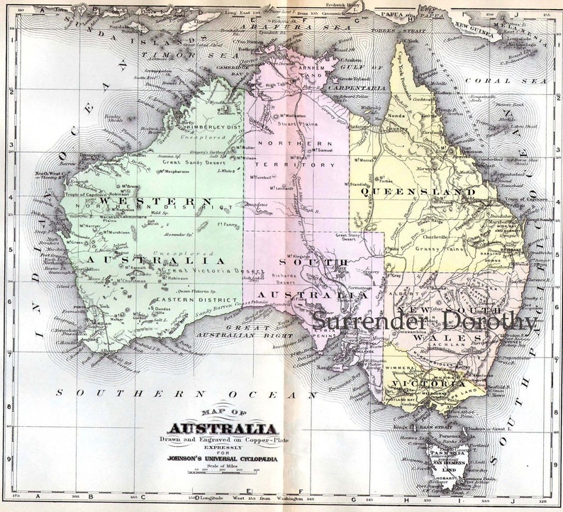 Australia Map 1896 Vintage Victorian Original Antique Copper Engraving ...