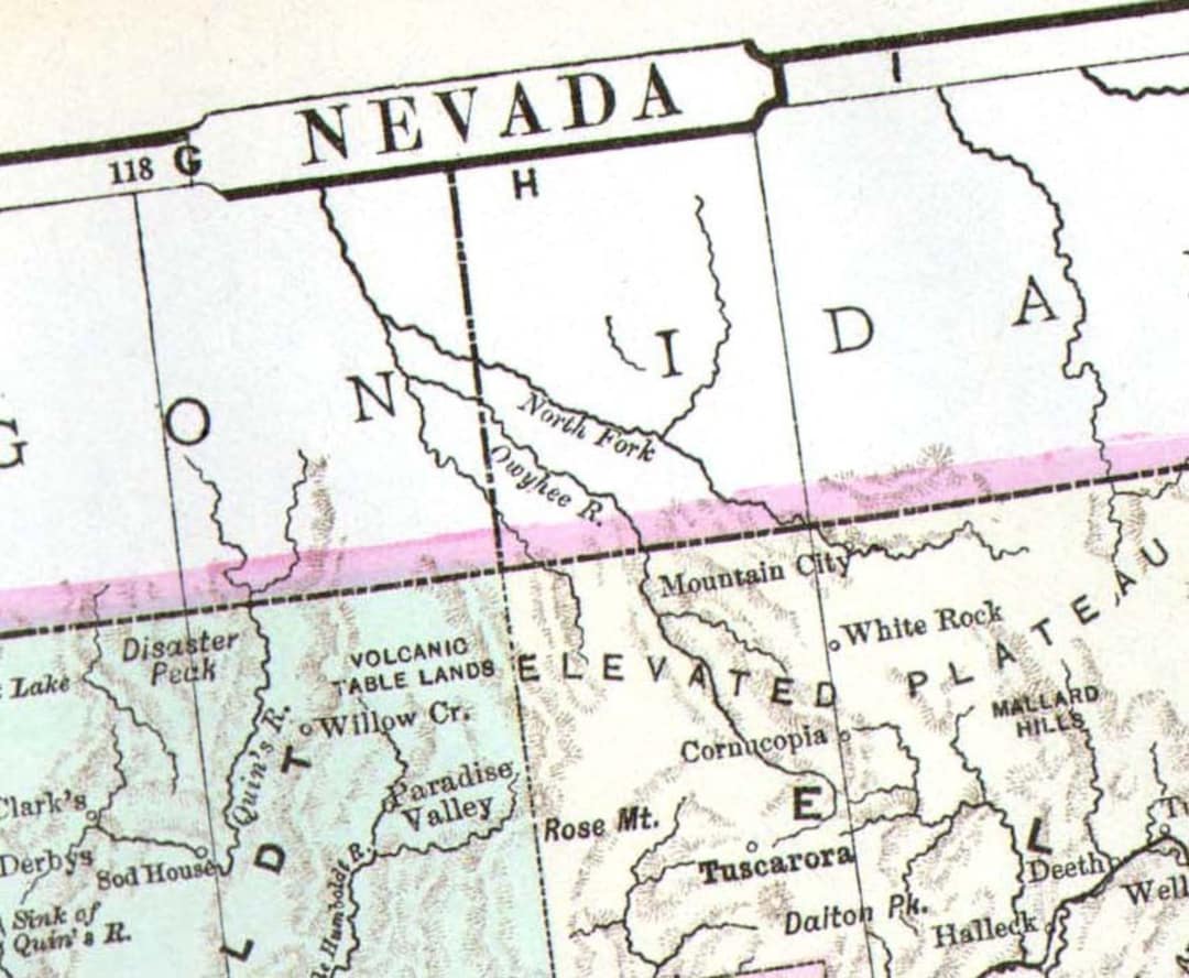 Nevada Map United States USA 1896 Antique Victorian Copper Engraved ...