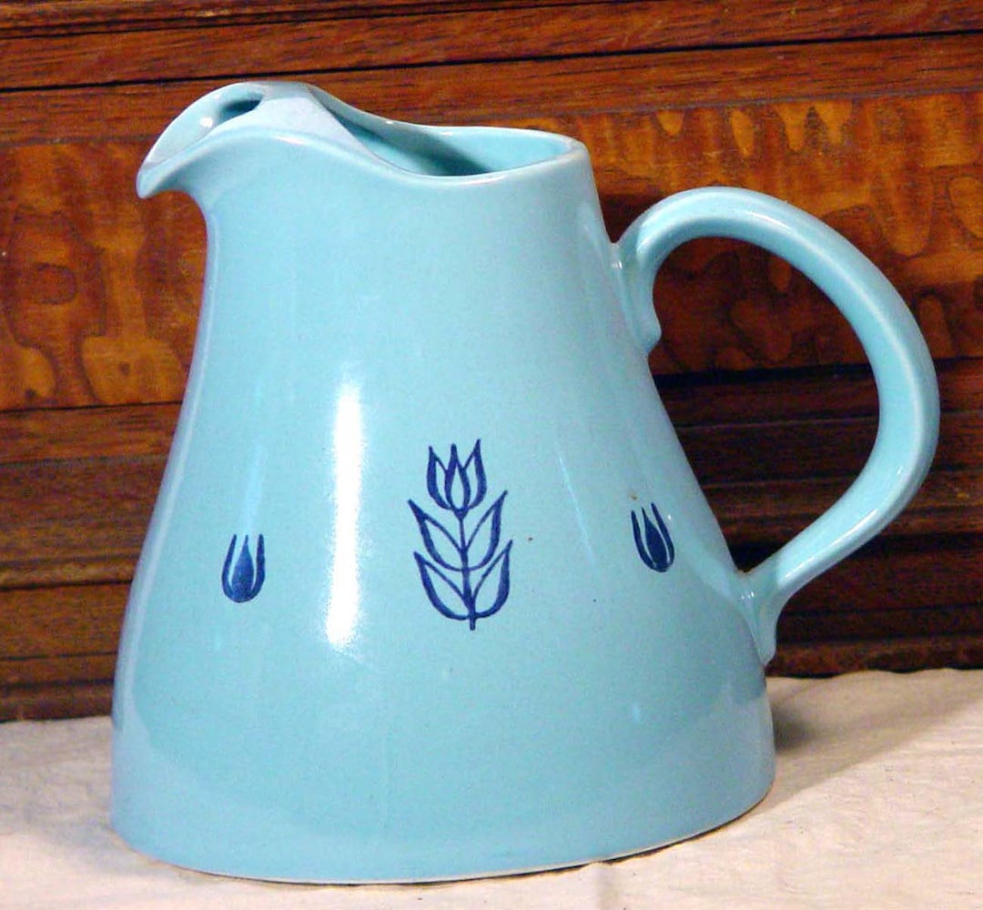 Cronin Pottery Blue Tulip Juice Pitcher 1960s Vintage Tableware - Etsy