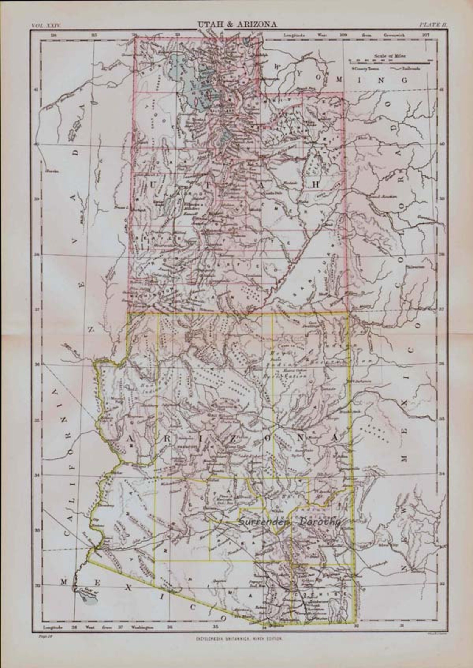 Utah Arizona Map Indian Reservations 1892 Large Antique Copper ...