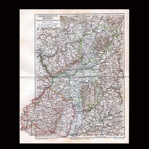 Map Grand Duchy Hesse Province Germany Edwardian 1903 Antique Steel ...