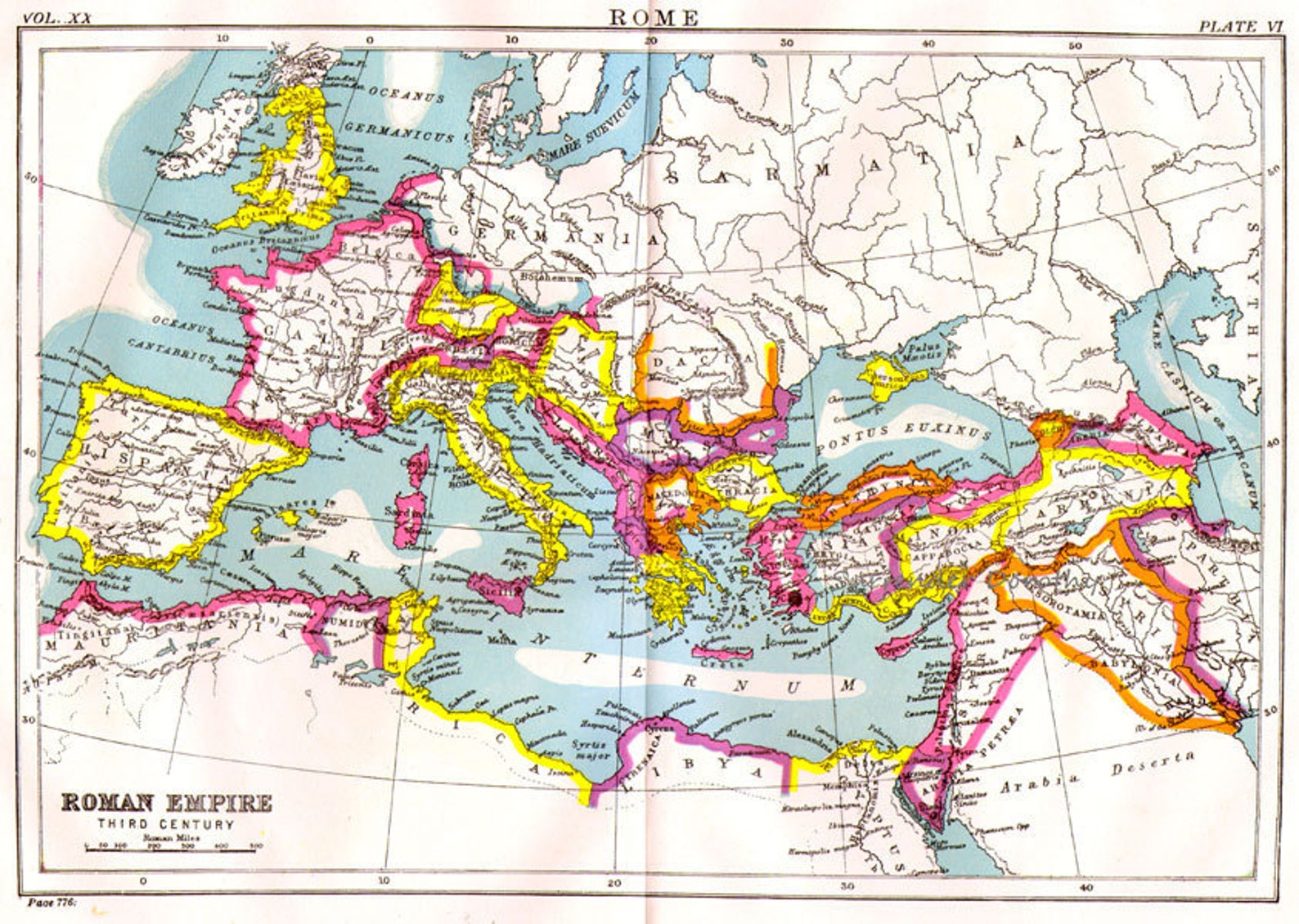 Roman Empire Third Century Map Antique Copper Engraved European ...