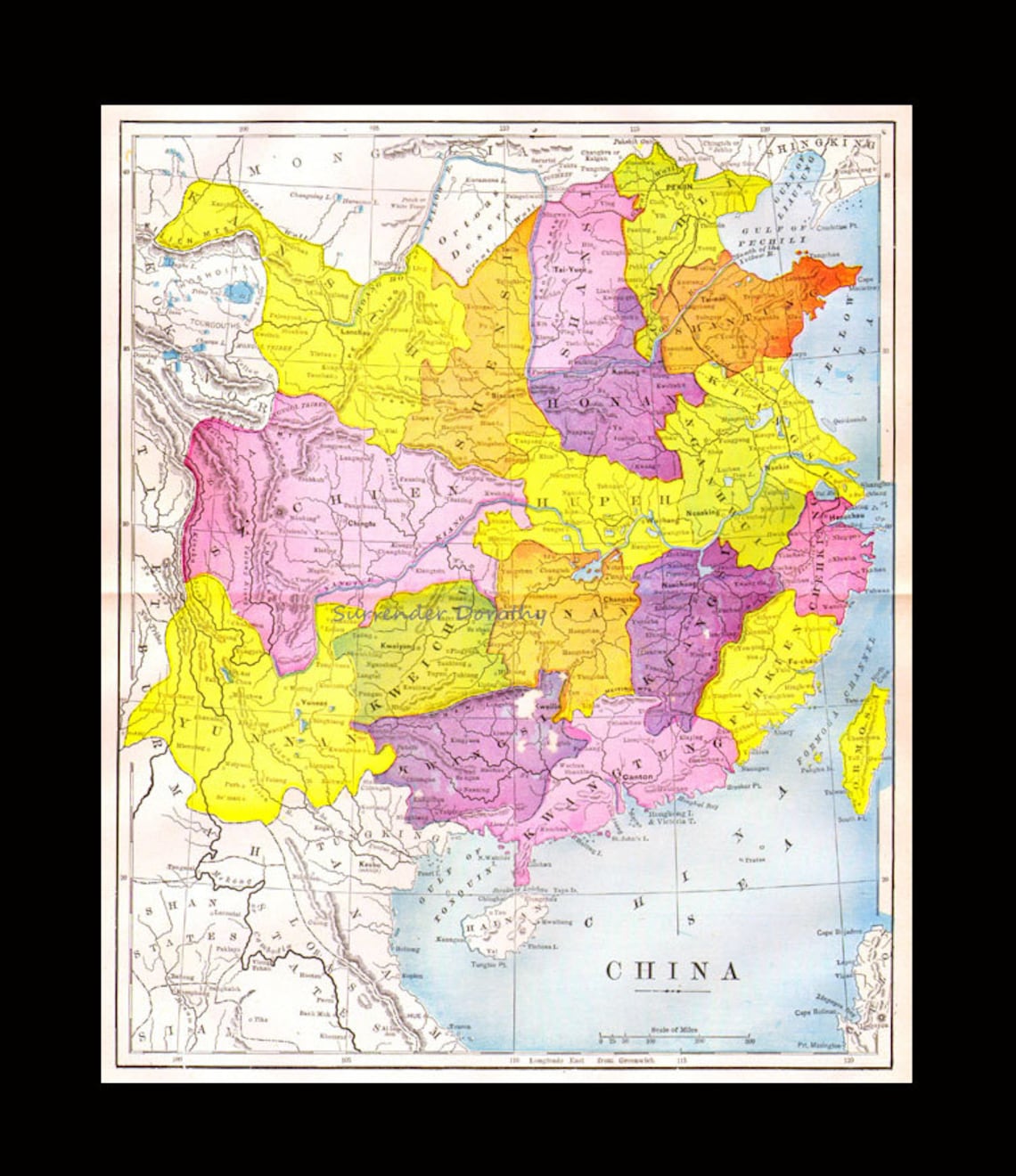 China Map Antique Copper Engraving Asian Cartography 1892 Vintage ...