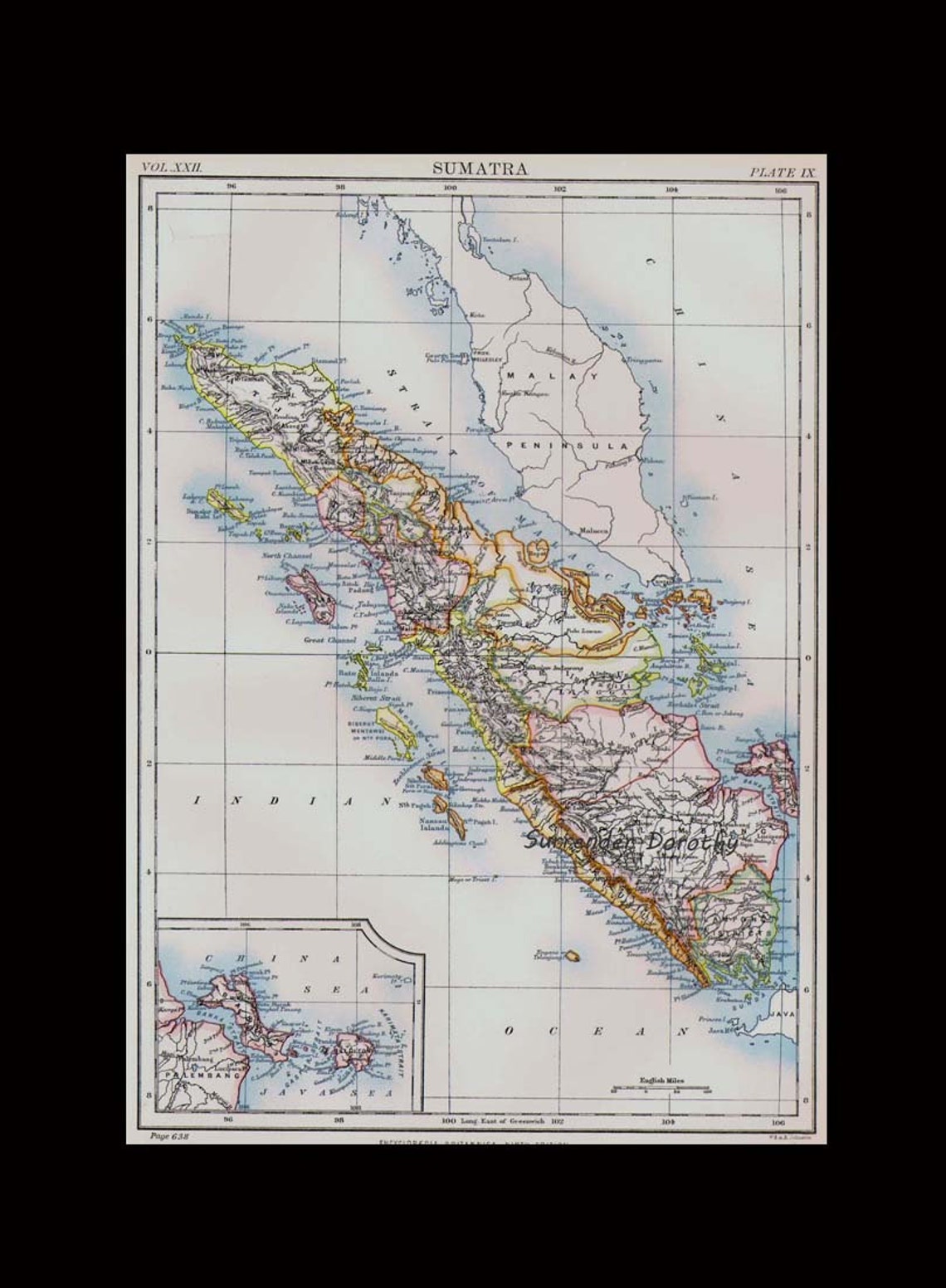 Sumatra Island Map Antique Copper Engraving South East Asia Cartography ...