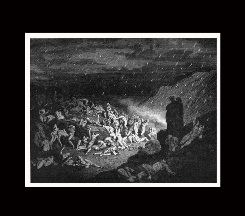 Violent Tormented Rain of Fire Inferno Canto 14 Vintage Engraving by ...