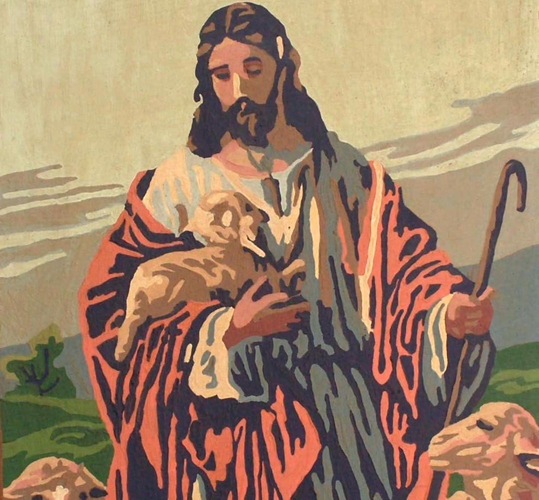 Jesus Good Shepherd With Sheep Paint by Number 1960 Mid Century Home ...
