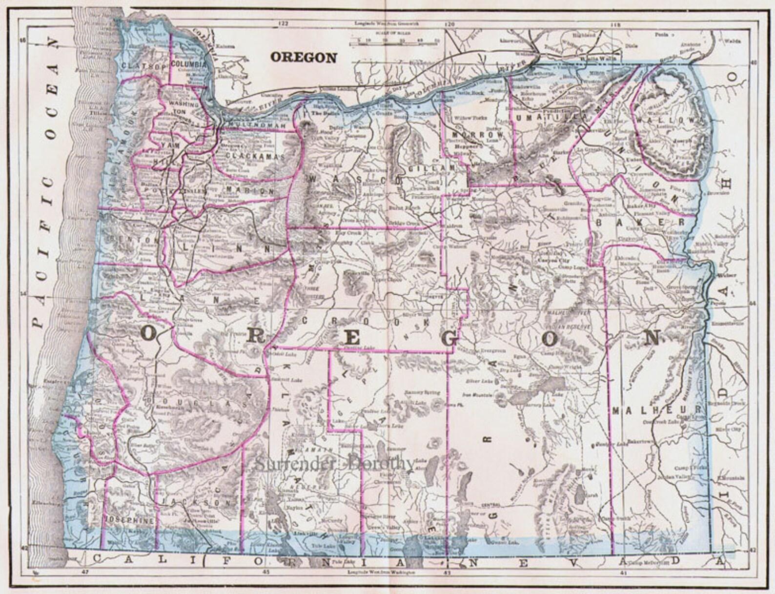 Oregon Map USA State Large Antique Copper Engraving Vintage North ...