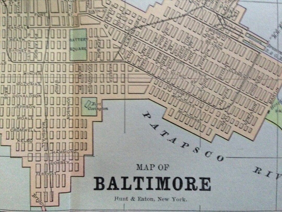 Baltimore Maryland Map 1890 Vintage Victorian Antique Copper Engraving ...