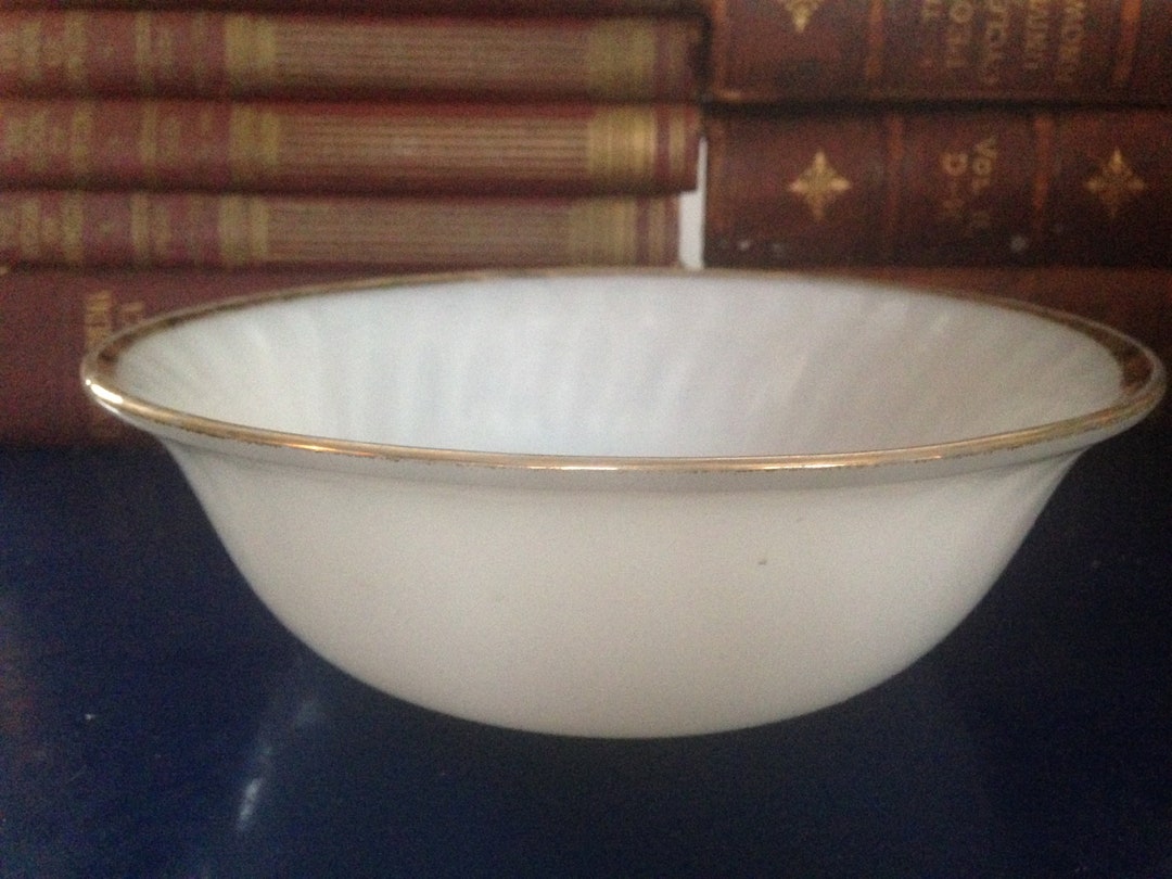 Vintage Fire King Swirl White Milk Glass Vegetable Serving Bowl Gold ...